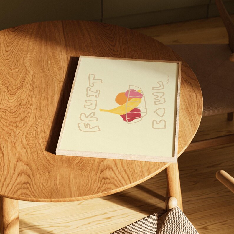 Fruit Bowl Doodle Art Print, Hand Drawn Food Art, Retro Kitchen Print ...