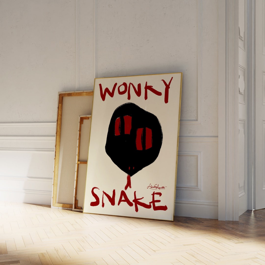 Wonky Snake Art Print, Black and Red Snake Poster, Hand Drawn Wall Art, Modern Funky Print ...