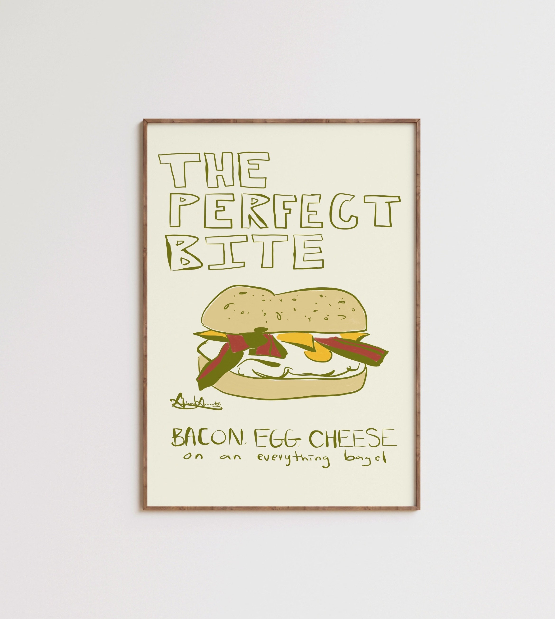 The Perfect Bite Everything Bagel Art Print, Retro Kitchen Poster, Mid ...