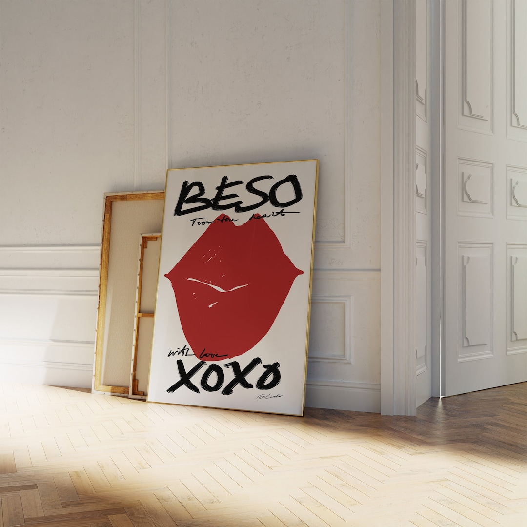Beso Art Print, Hand Drawn Red Lips Print, Quote Poster, Love Poster ...
