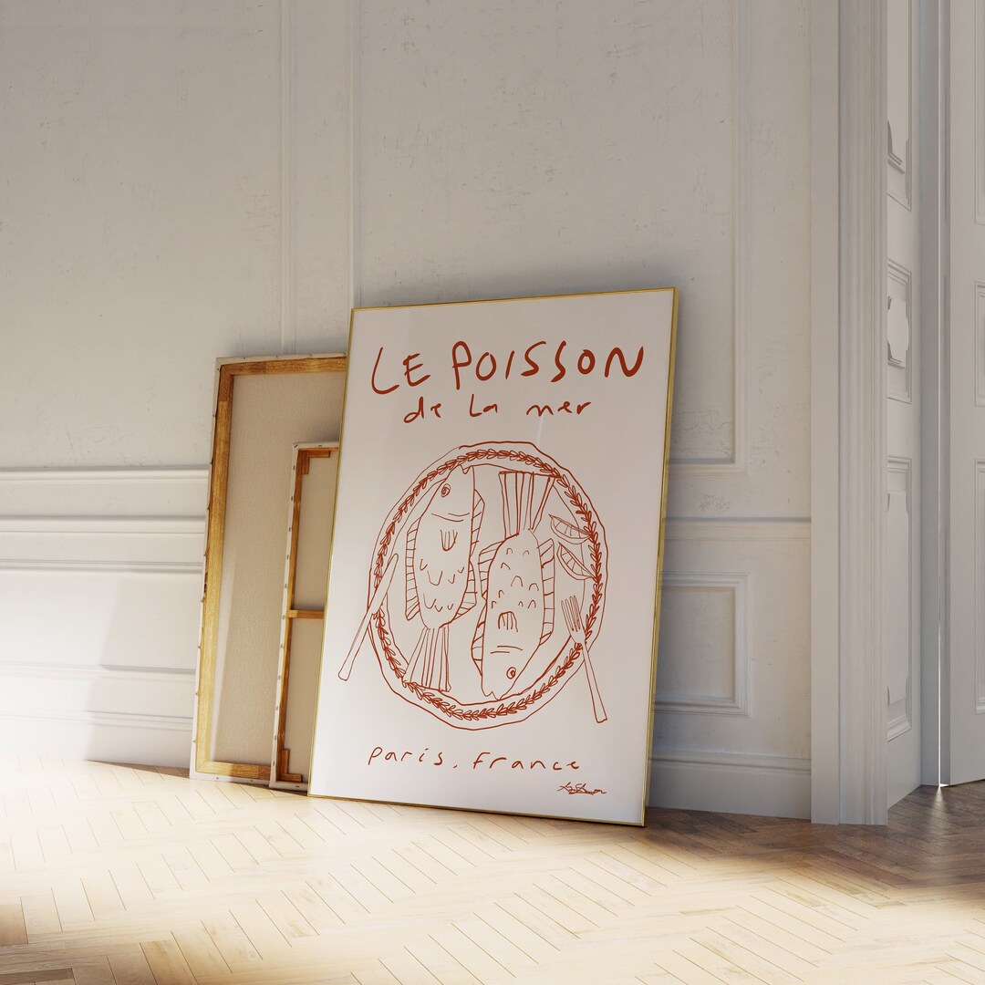 Le Poisson Art Print, Cute Kitchen Poster, Fish Dinner Retro Art ...