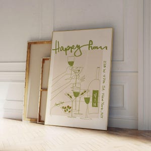 Happy Hour Art Print, Hand Drawn Drinks Poster, Retro Martini Art Print ...