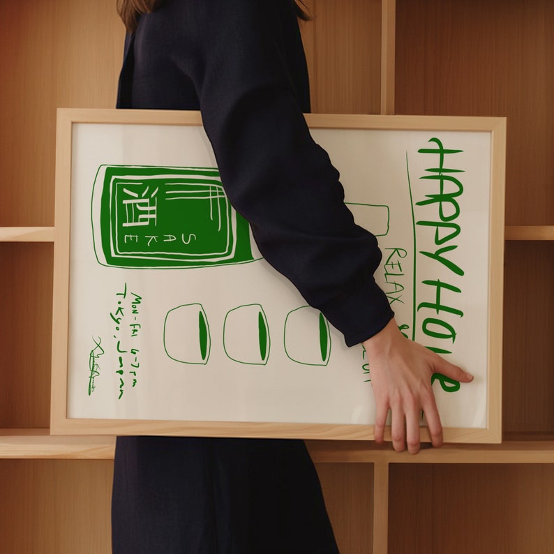 Sake Happy Hour Art Print, Retro Bar/kitchen Poster, Hand Drawn Wine ...