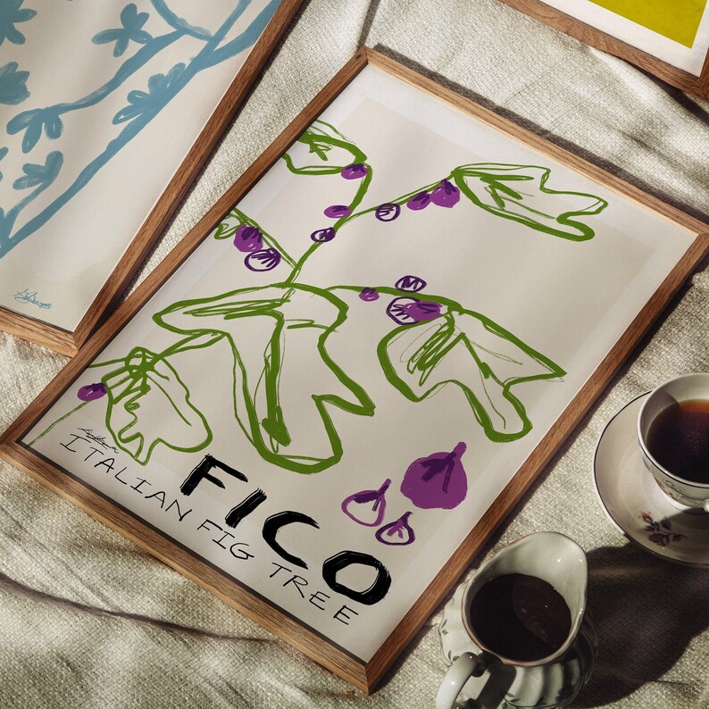 Italian Fig Tree Art Print, Hand Drawn Poster, Trendy Food Art, Neutral ...