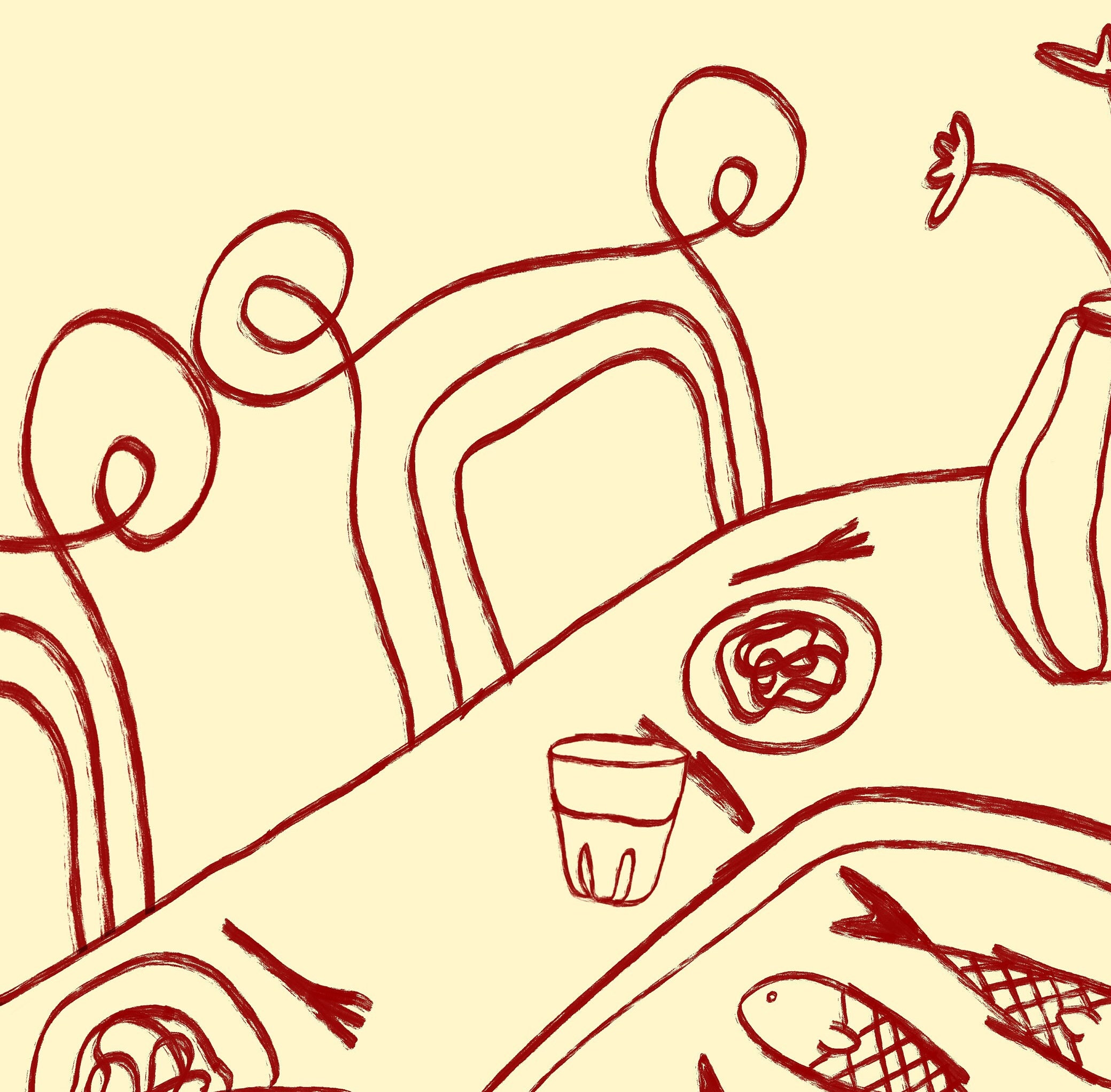 Sunday Dinner Line Art Print, Hand Drawn Sketch, Retro Food ...