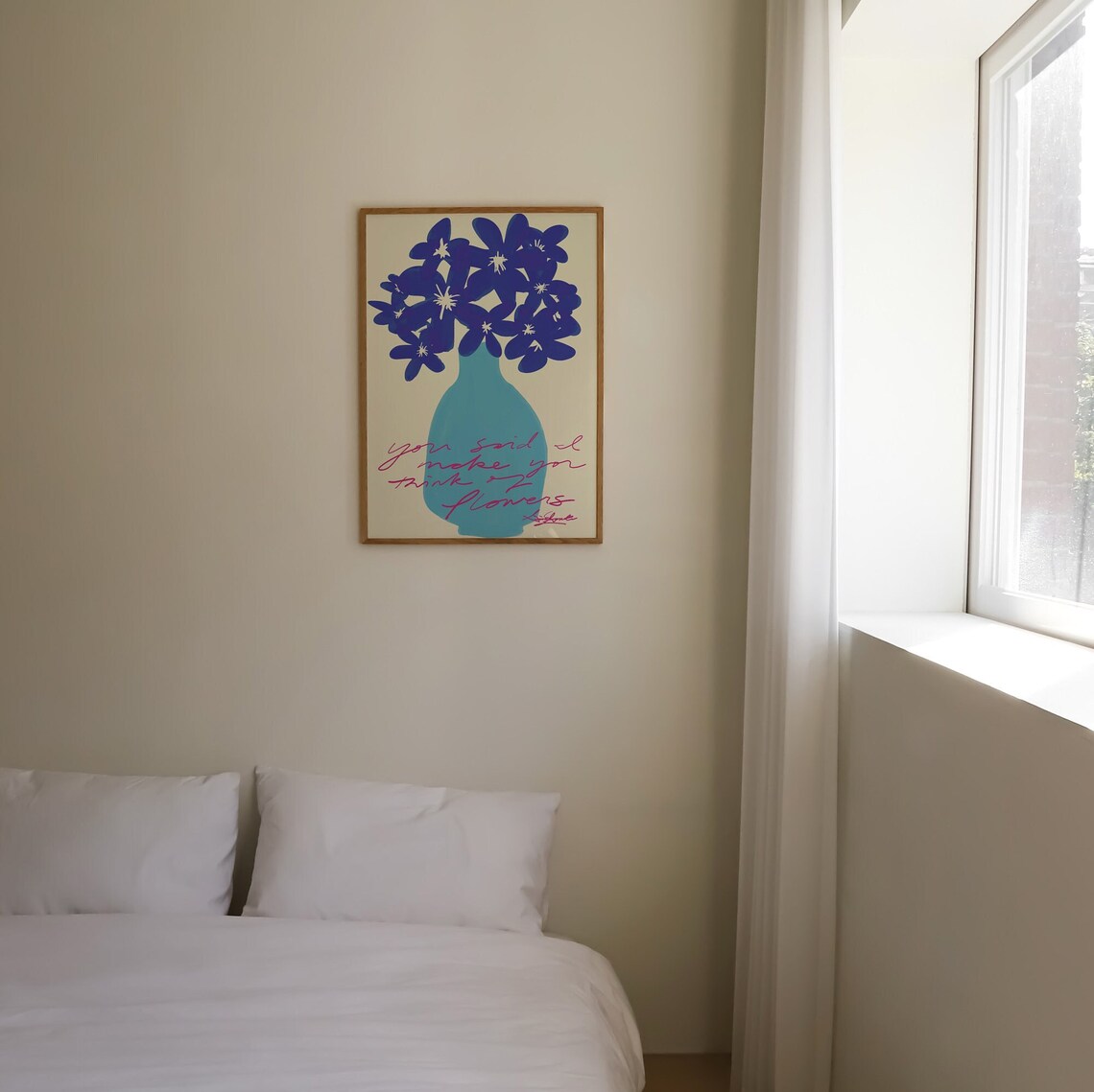 Sweet Reminders Art Print, Blue Flowers Poster, Trendy Vase Print, Blue ...