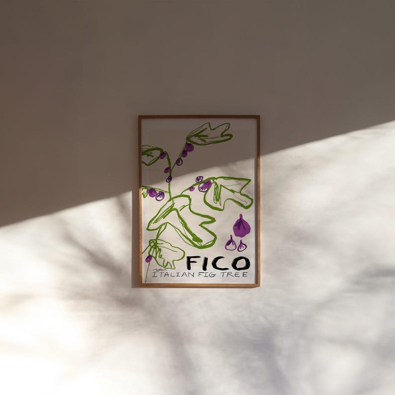 Italian Fig Tree Art Print, Hand Drawn Poster, Trendy Food Art, Neutral ...