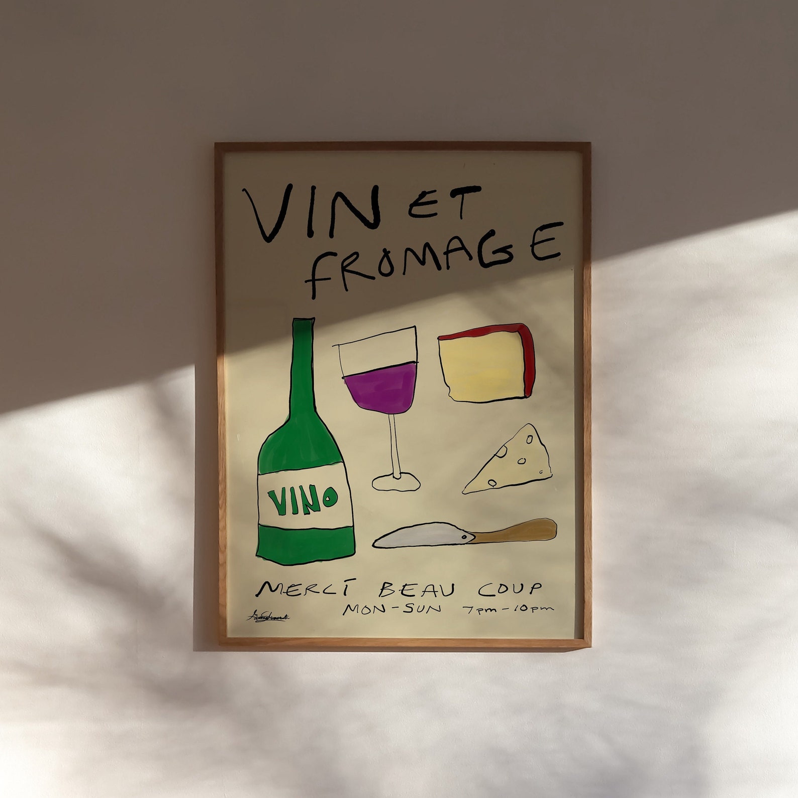 Vin Et Fromage Art Print, Wine and Cheese Poster, Vintage Food Art ...