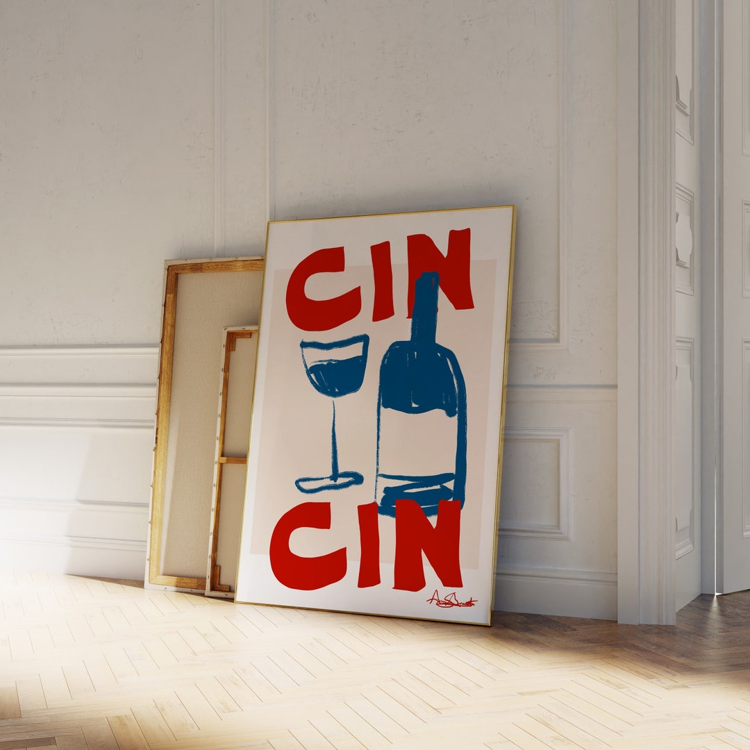 Cin Cin Art Print, Retro Wine Poster, Italian Script Word Art ...