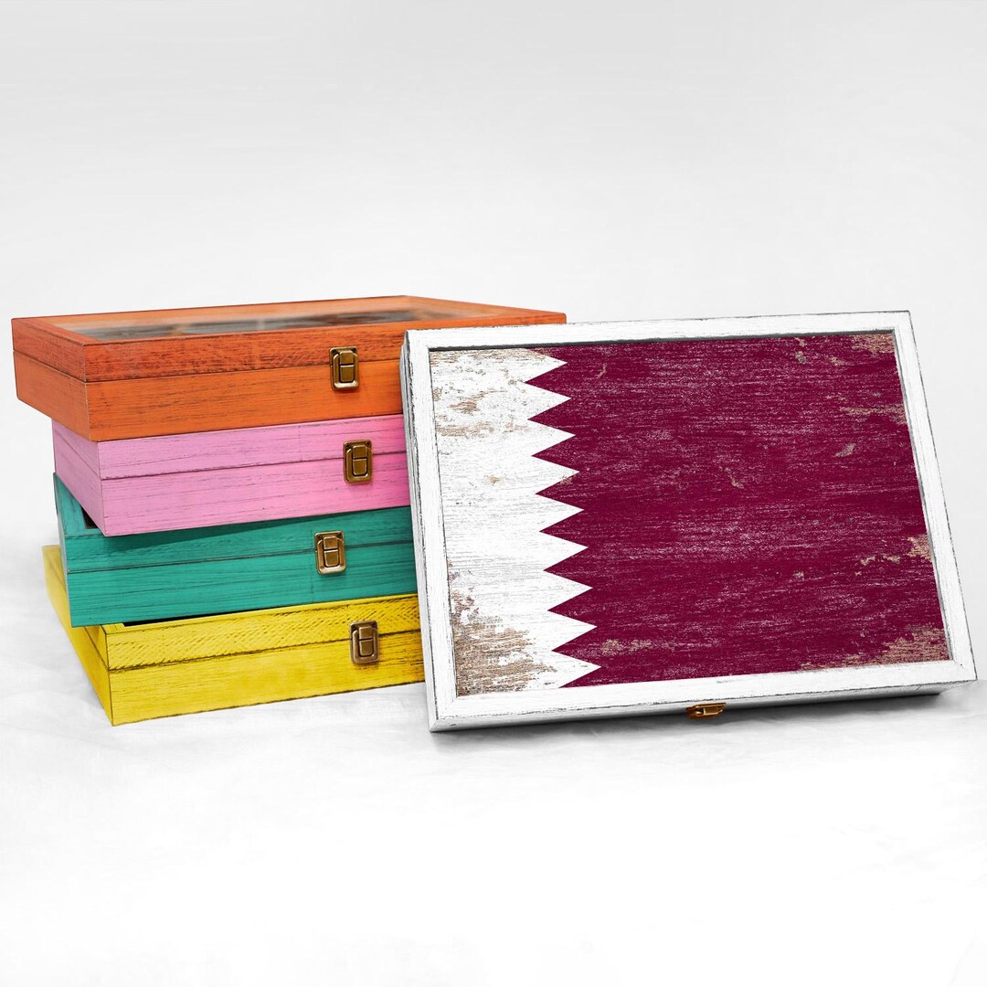 Qatar Flag Keepsake Box, Wood Printing Flag, Wood Art, Wall Hanging ...