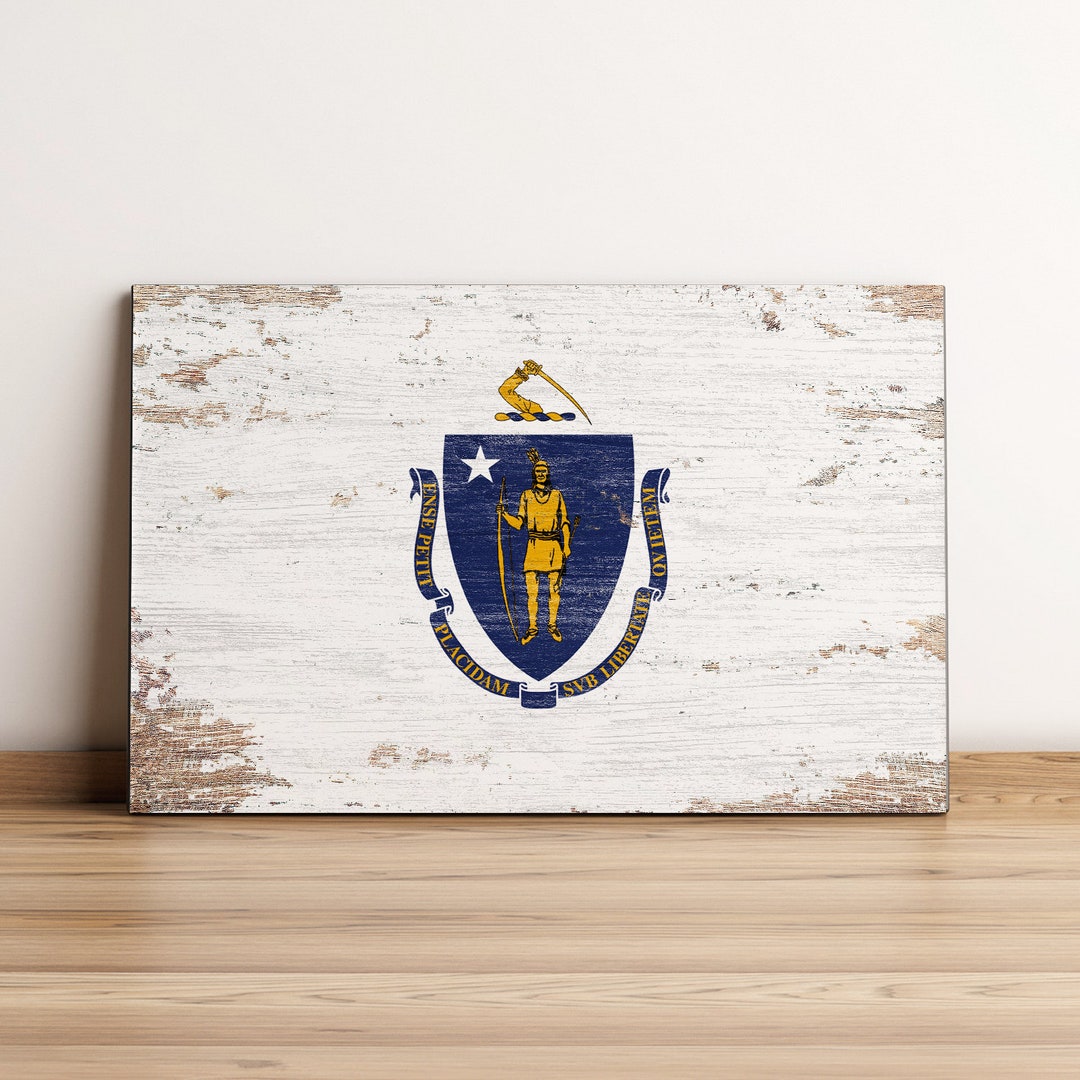 Massachusetts State Flag Wall Art, Massachusetts Flag, Wood Printing ...