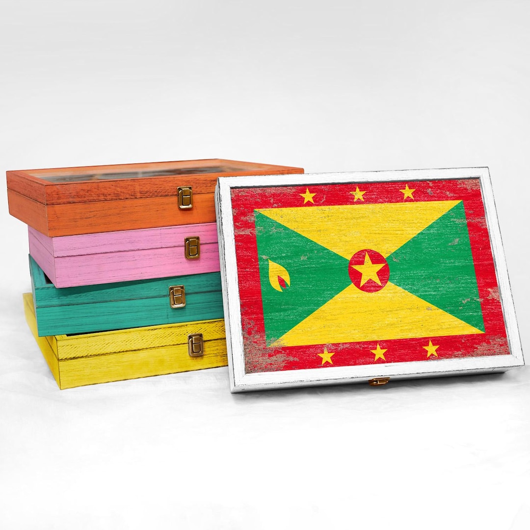 Grenada Flag Keepsake Box, Wood Printing Flag, Wood Art, Wall Hanging ...