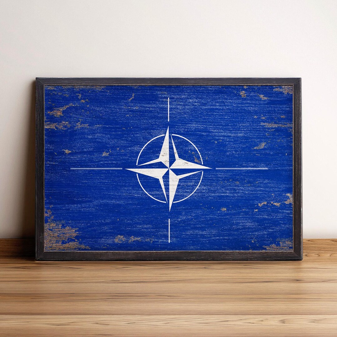 Nato Flag Framed Wall Art, Wood Printing Flag, Wood Framed Wall Art ...
