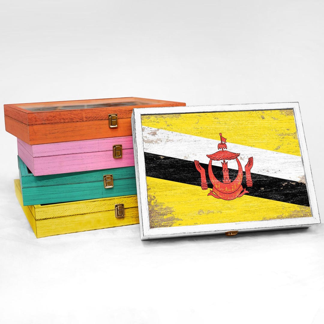 Brunei Flag Keepsake Box, Wood Printing Flag, Wood Art, Wall Hanging ...