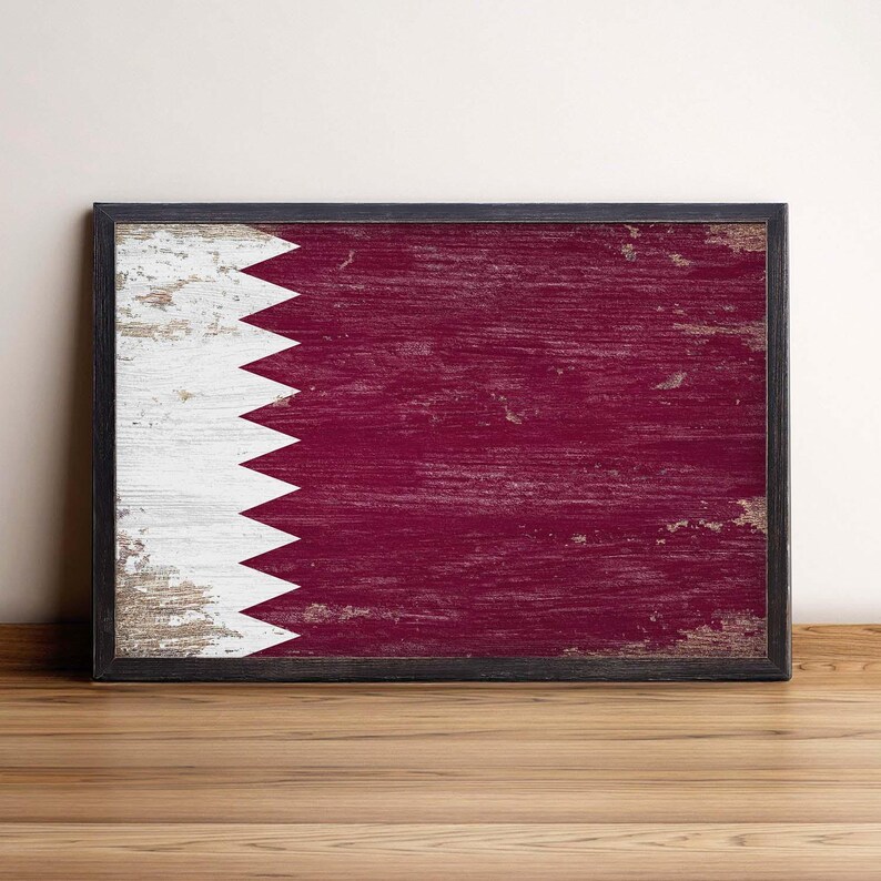 Qatar Flag Framed Wall Art, Wood Printing Flag, Wood Framed Wall Art ...