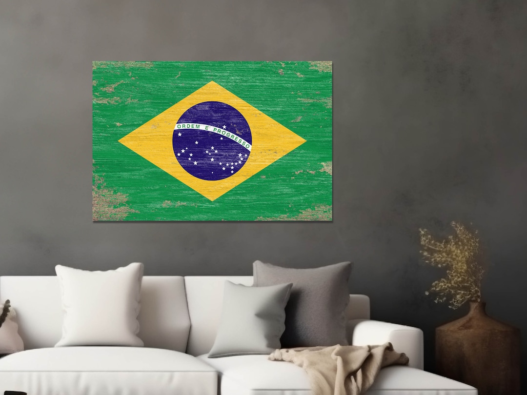 Handcrafted Vintage Style Flag of Brazil, Wood Printed UK Flag, Wood ...