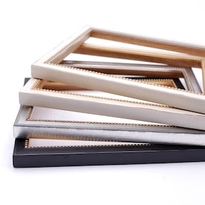 Ivory and Gold Beaded Wood Picture Frame, Handmade Custom Frame, Modern ...