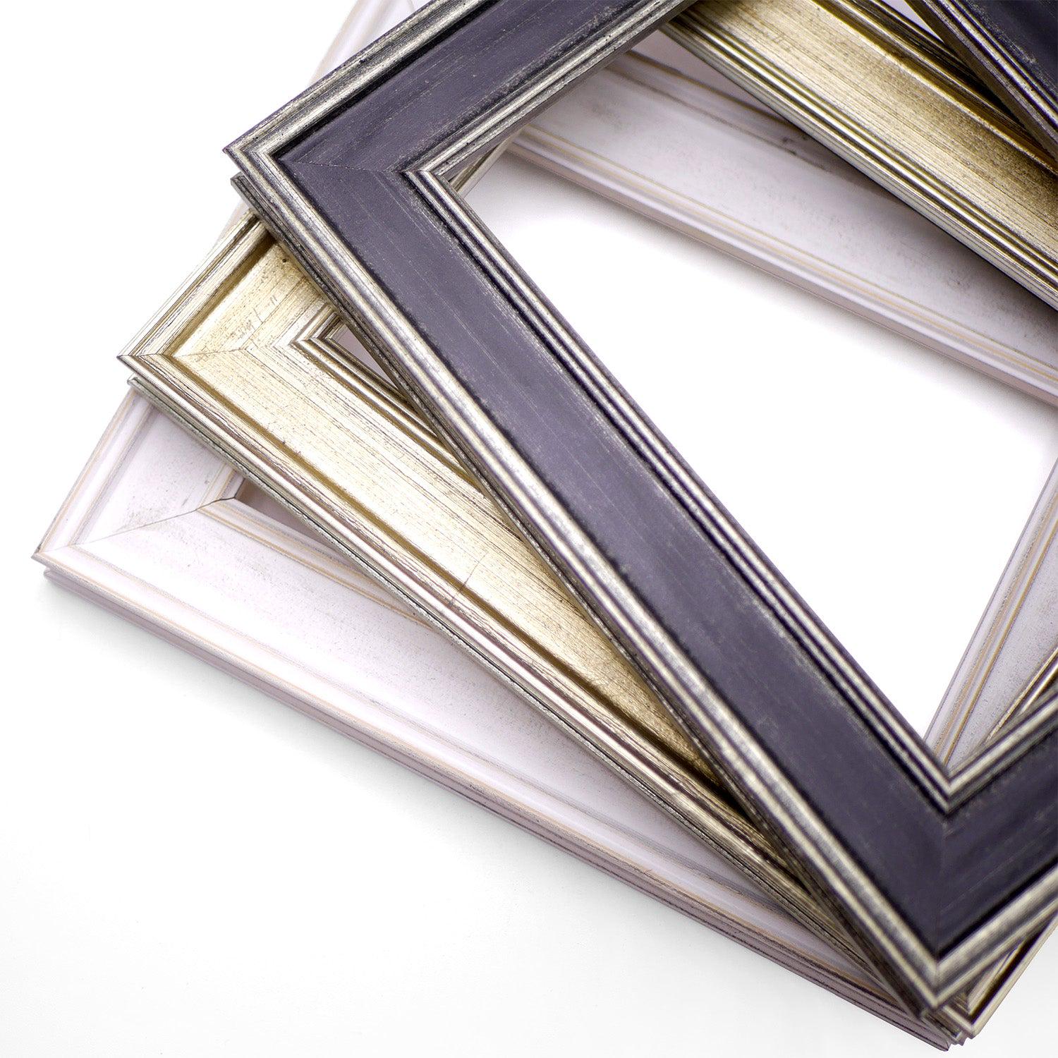 Black Gold White Wood Picture Frame, Distressed Vintage Look Frame ...