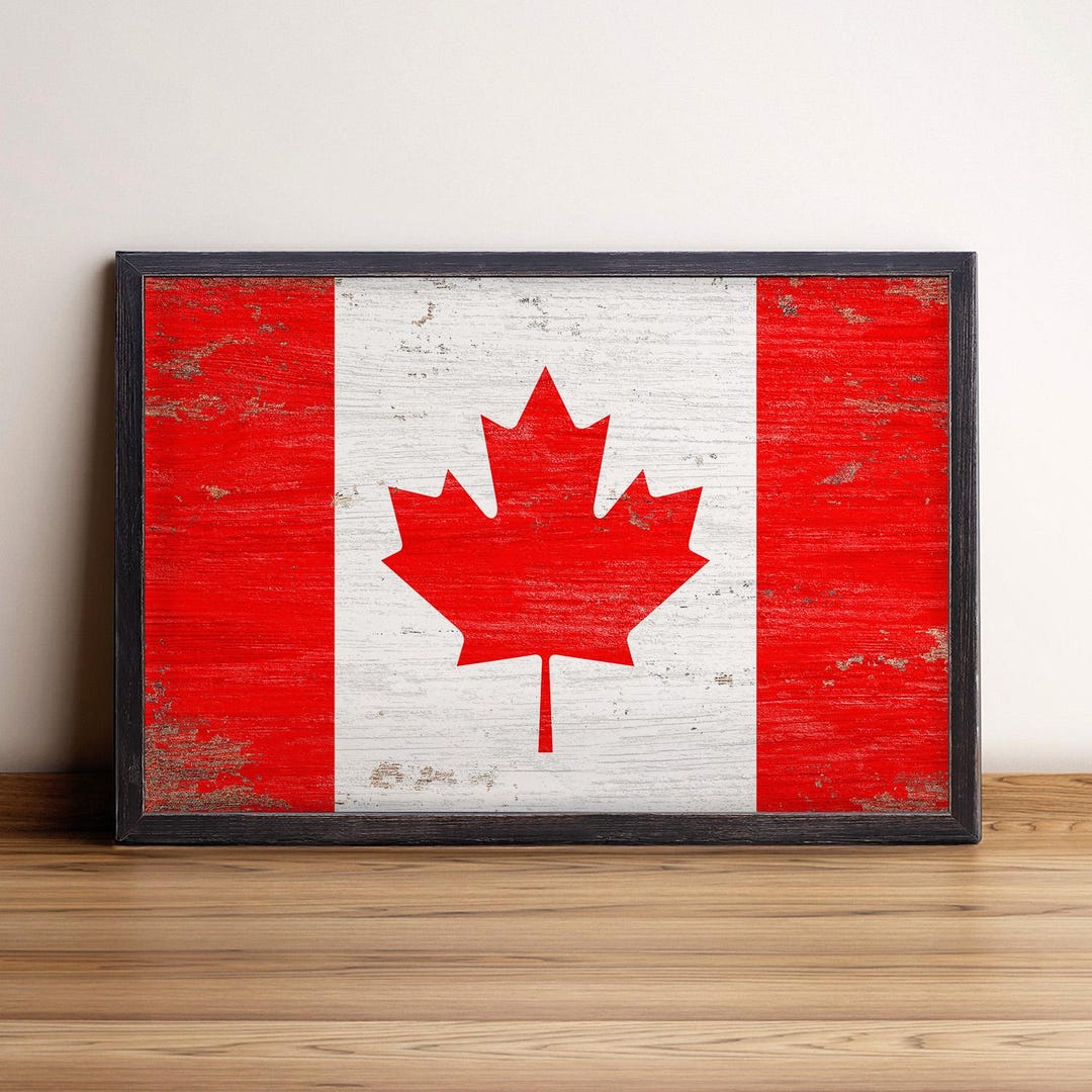 Canada Flag Framed Wall Art, Wood Printing Flag, Wood Framed Wall Art ...