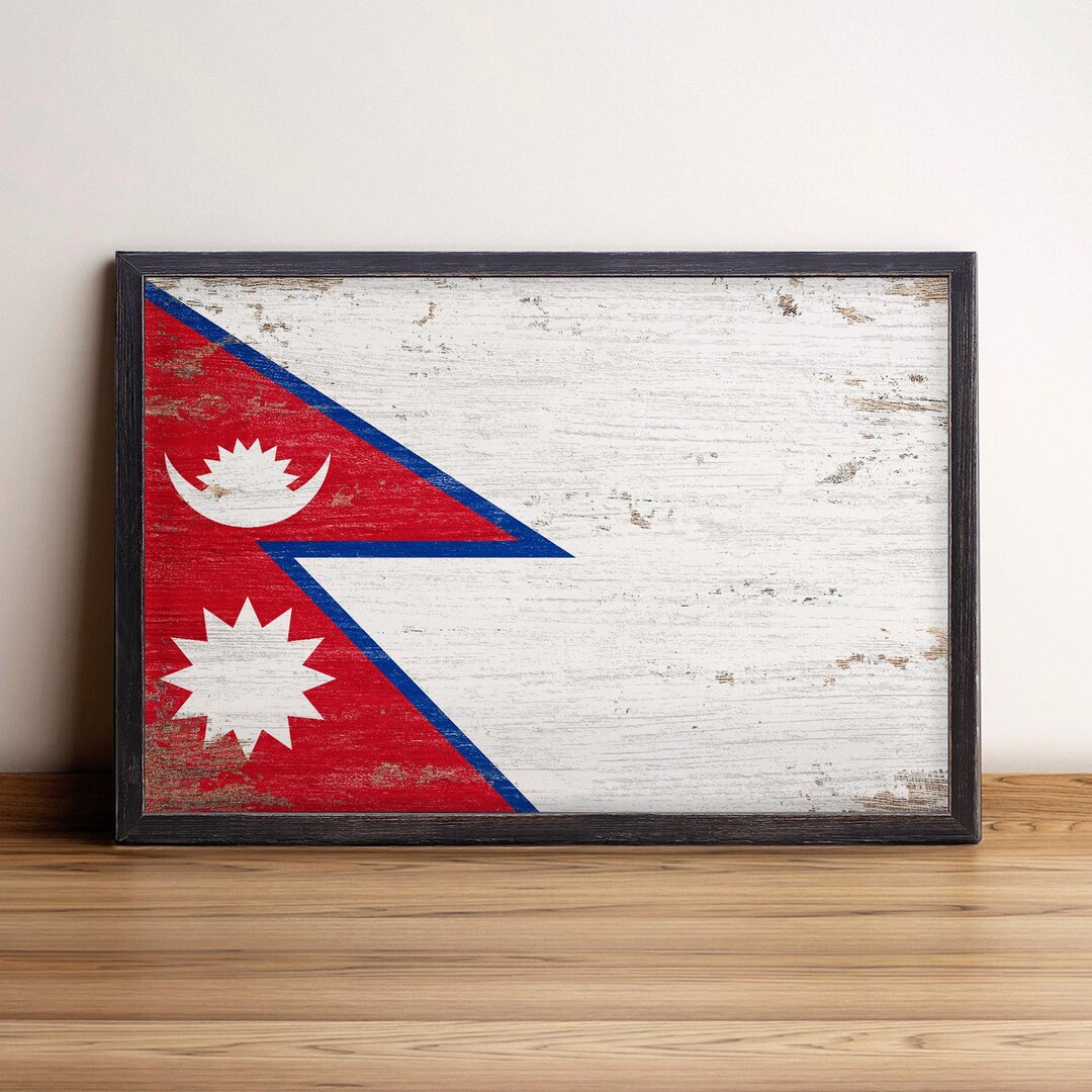 Nepal Flag Framed Wall Art, Wood Printing Flag, Wood Framed Wall Art ...