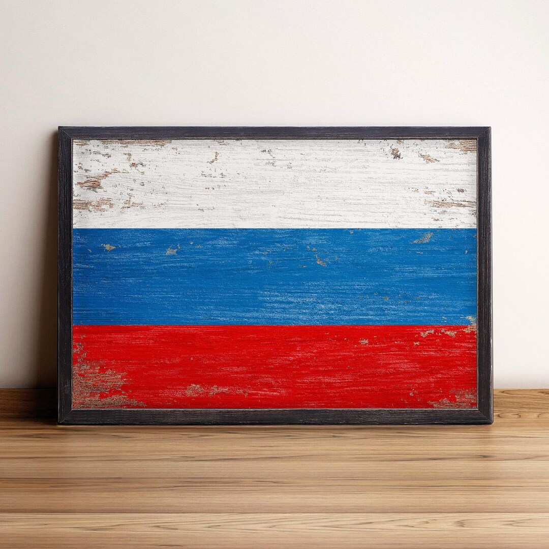 Russia Flag Framed Wall Art, Wood Printing Flag, Wood Framed Wall Art ...