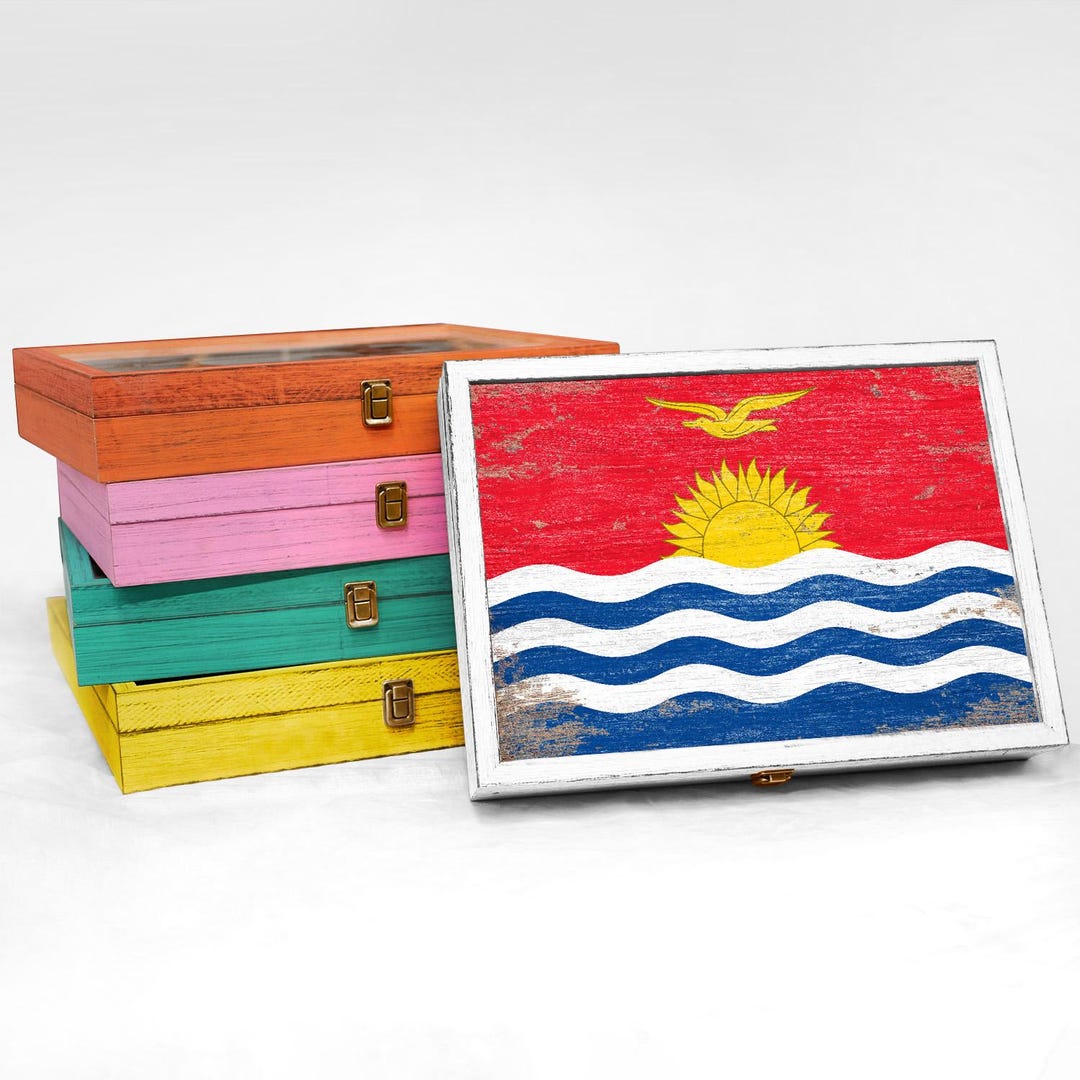 Kiribati Flag Keepsake Box, Wood Printing Flag, Wood Art, Wall Hanging ...