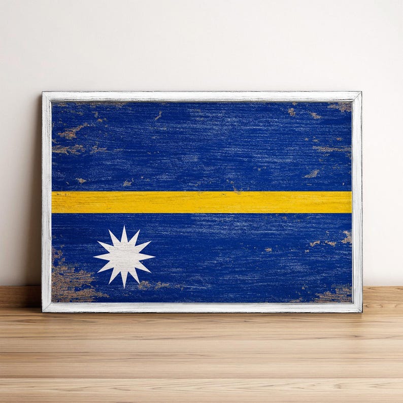 Nauru Flag Framed Wall Art, Wood Printing Flag, Wood Framed Wall Art ...