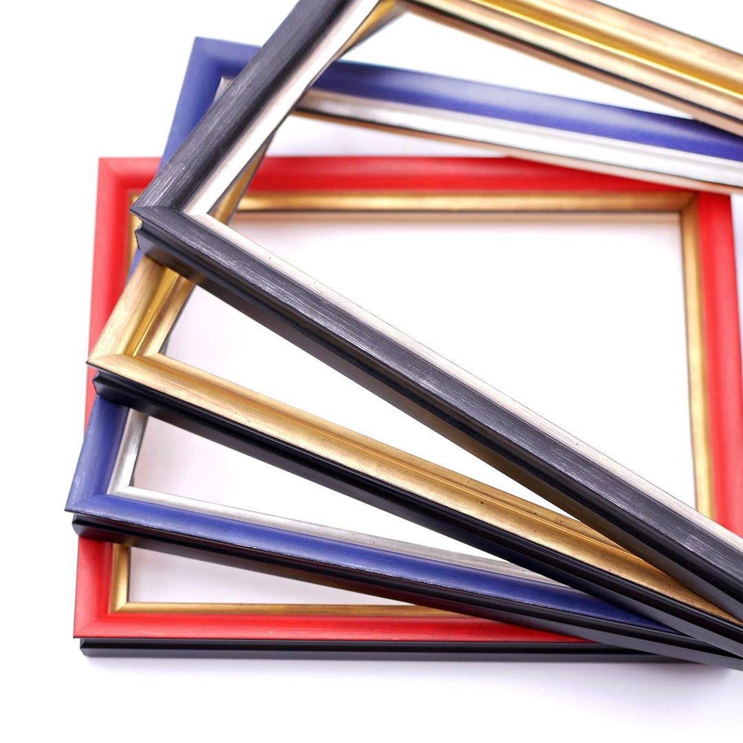 Red Blue Black Gold Wood Picture Frame, Handmade Custom Frame, Modern ...
