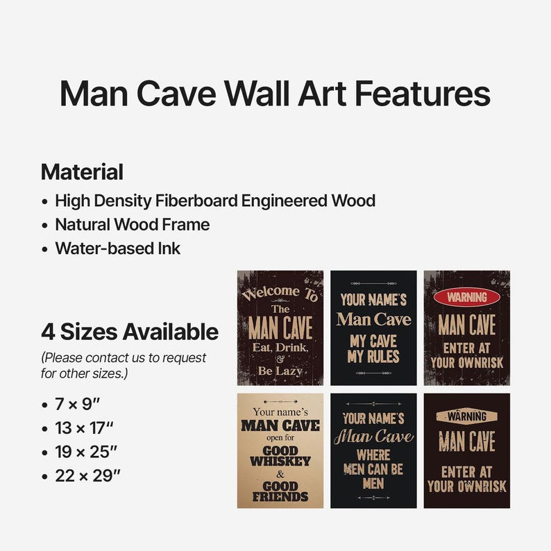 Man Cave Wood Sign Framed Wall Art, Wood Wall Art, Home Man Cave Decor ...