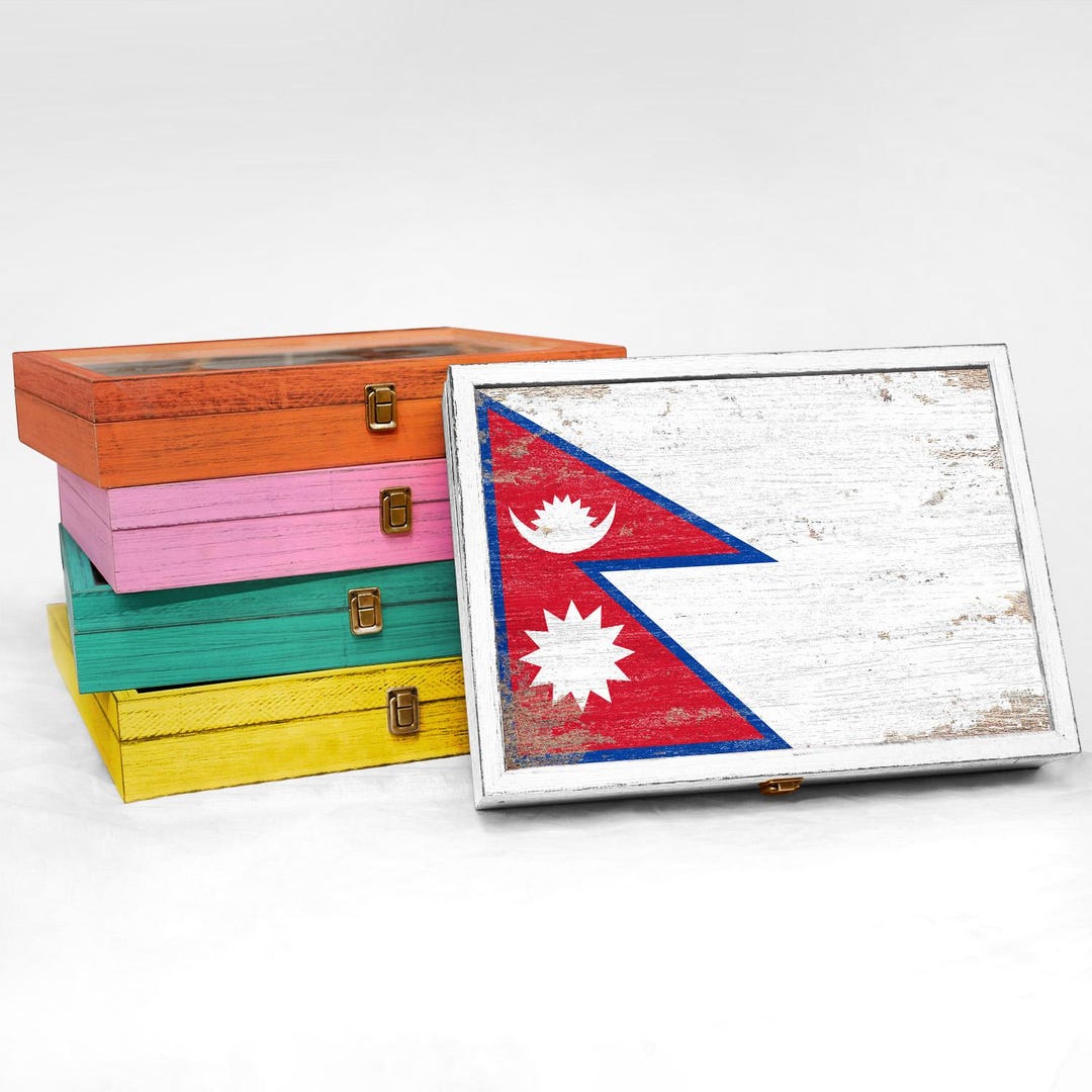 Nepal Flag Keepsake Box, Wood Printing Flag, Wood Art, Wall Hanging ...