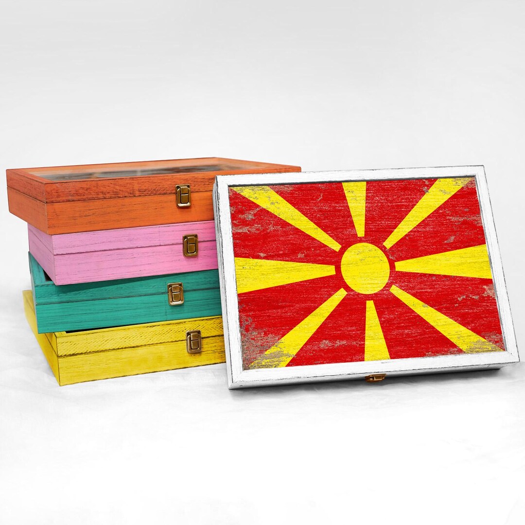 North Macedonia Flag Keepsake Box, Wood Printing Flag, Wood Art, Wall ...