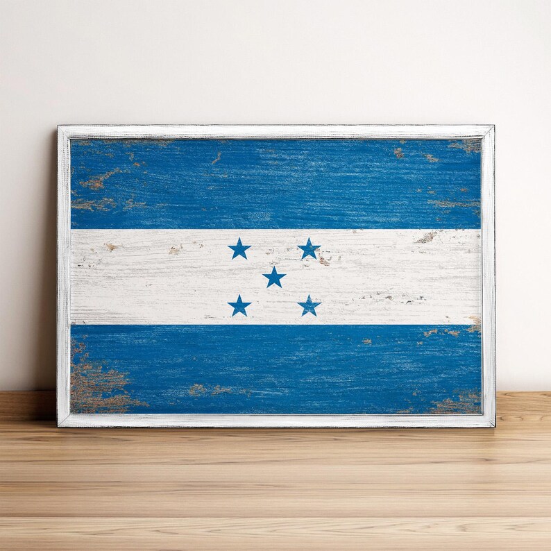 Honduras Flag Framed Wall Art, Wood Printing Flag, Wood Framed Wall Art ...