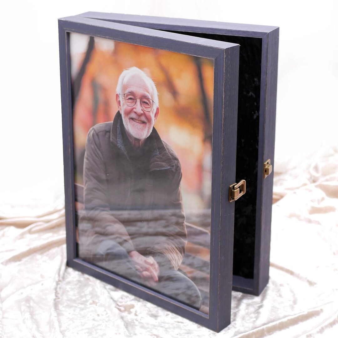 Navy Picture Frame Keepsake Box Including Photo Printing, Family Memory ...