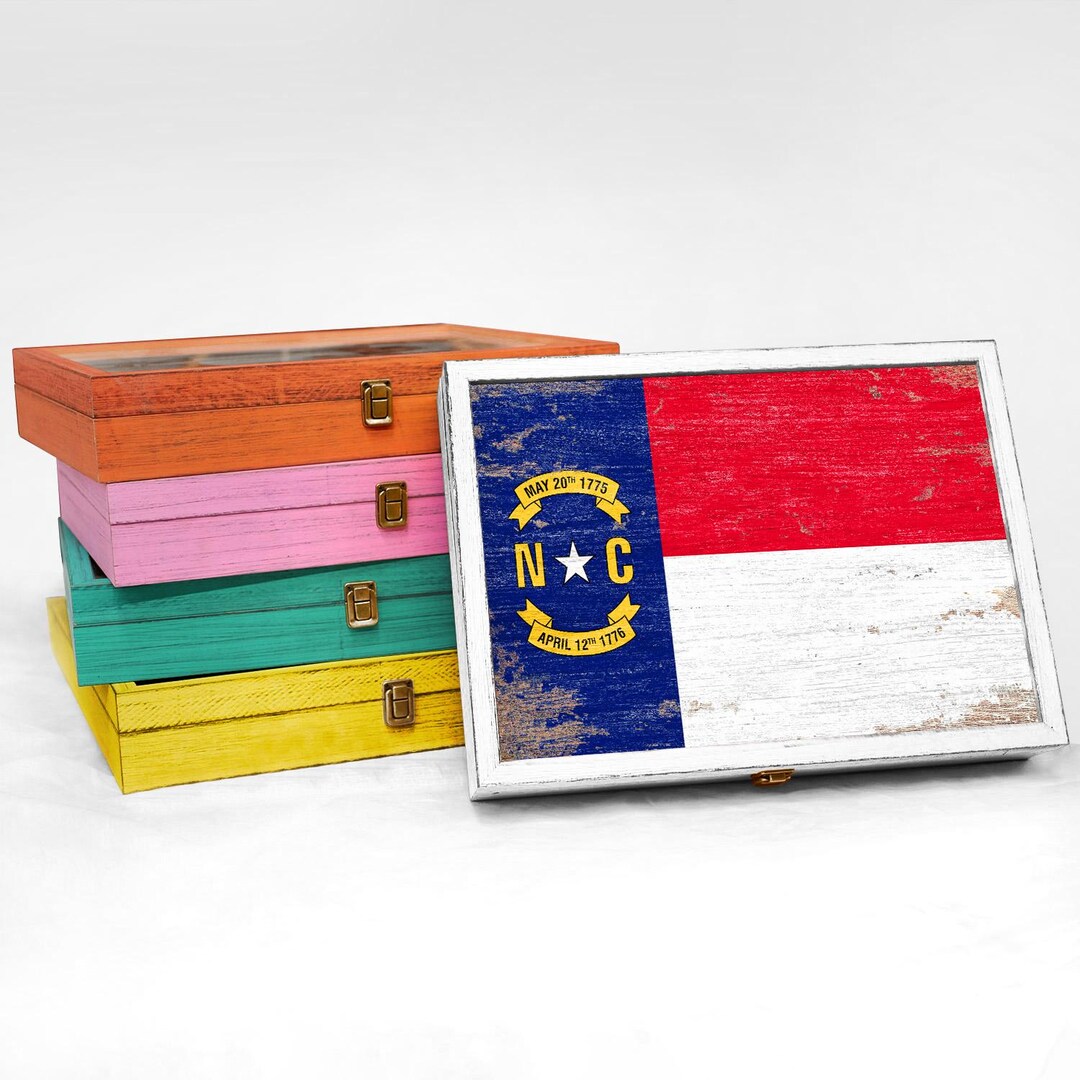 North Carolina State Flag Keepsake Box, Wood Printing State Flag, Wood ...