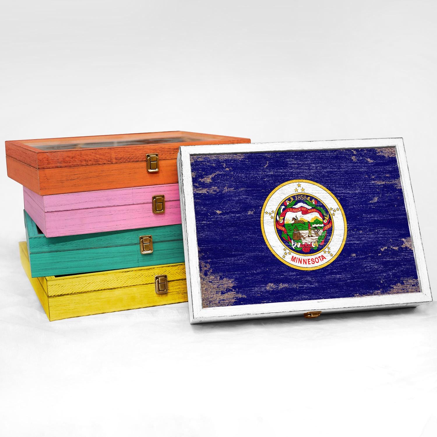 Minnesota State Flag Keepsake Box, Wood Printing State Flag, Wood Art ...