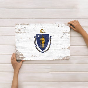 Massachusetts State Flag Wall Art, Massachusetts Flag, Wood Printing ...