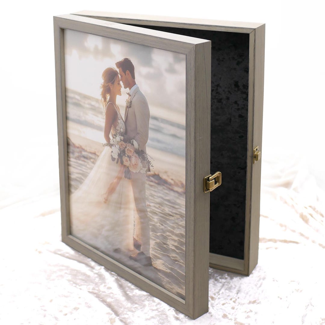 Grey Brown Picture Frame Keepsake Box Including Photo Printing, Wedding ...