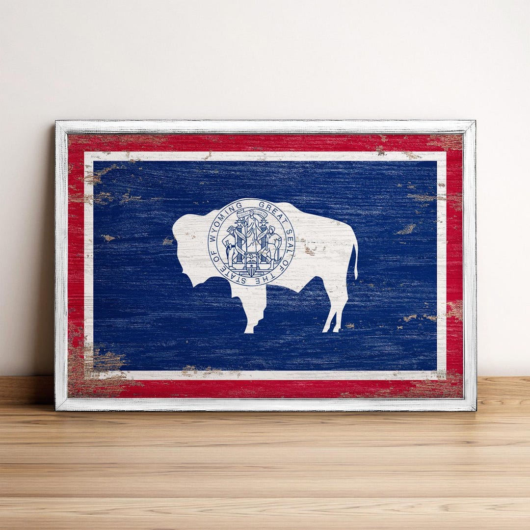 Wyoming State Flag Framed Wall Art, Wood Printing Flag, Wood Wall Art ...