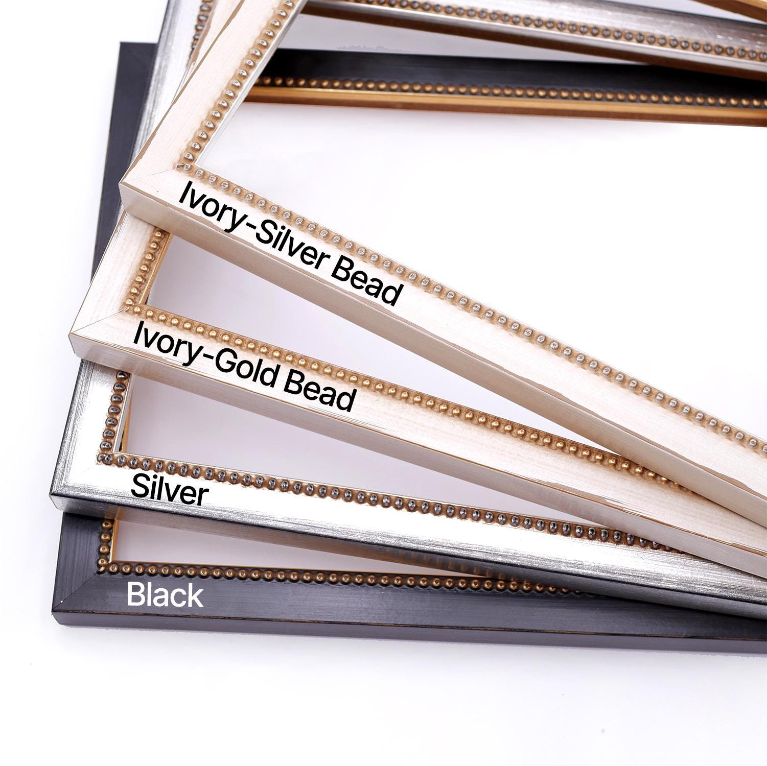 Ivory and Silver Beaded Wood Picture Frame, Handmade Custom Frame ...
