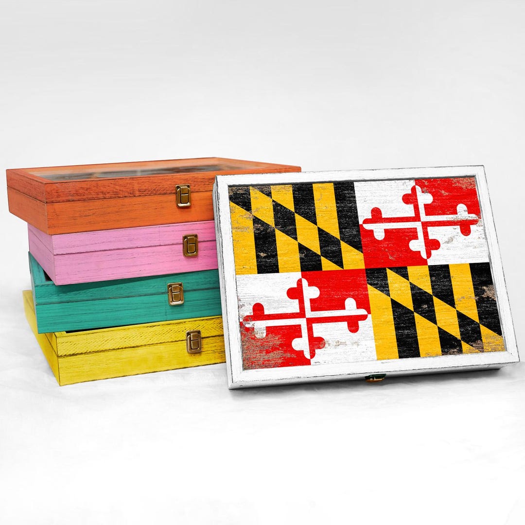 Maryland State Flag Keepsake Box, Wood Printing State Flag, Wood Art ...