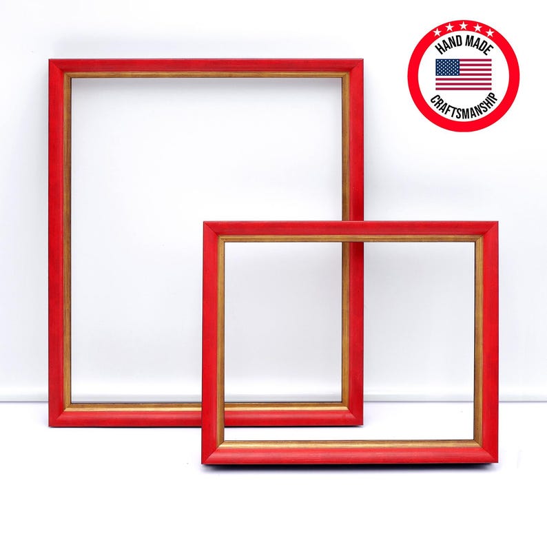 Red Blue Black Gold Wood Picture Frame, Handmade Custom Frame, Modern ...