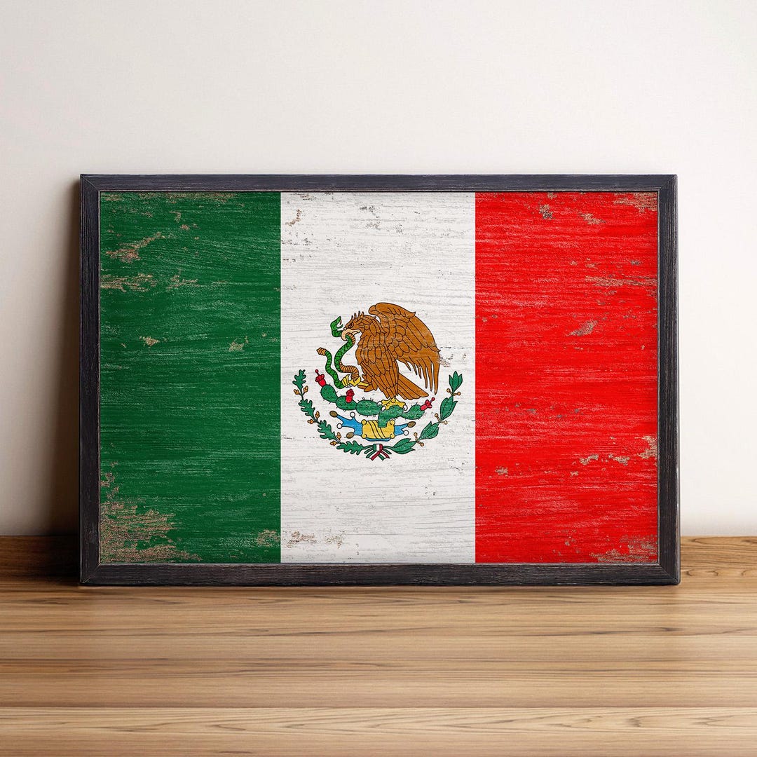 Mexico Flag Framed Wall Art, Wood Printing Flag, Wood Framed Wall Art ...