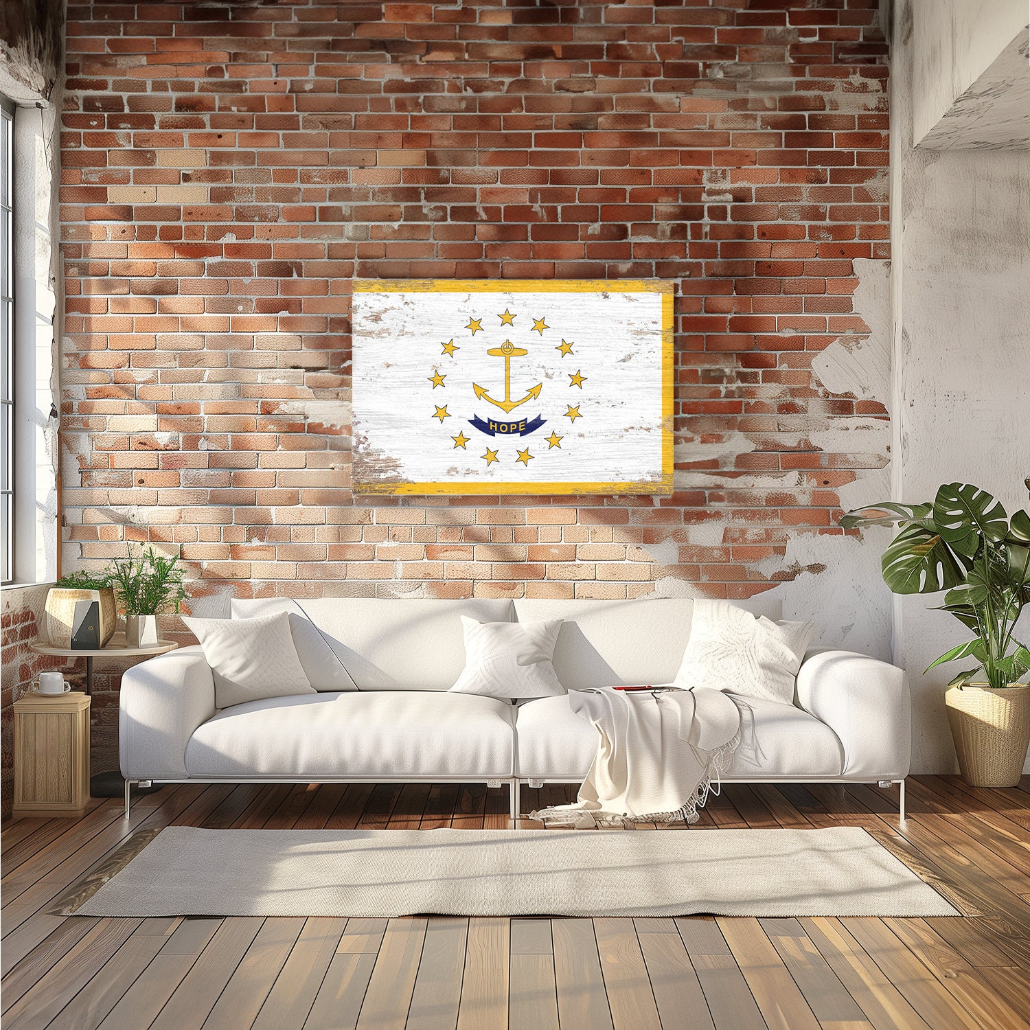 Rhode Island State Flag Wall Art, Rhode Island Flag, Wood Printing Flag ...