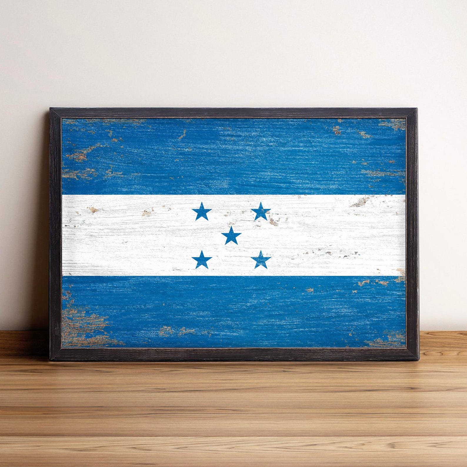 Honduras Flag Framed Wall Art, Wood Printing Flag, Wood Framed Wall Art ...