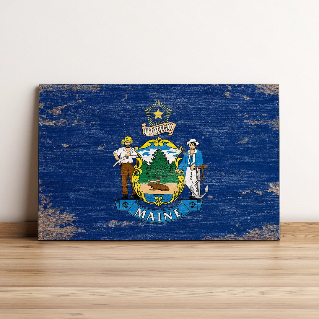 Maine State Flag Wall Art, Maine Flag, State Flag, Wood Printing Flag ...