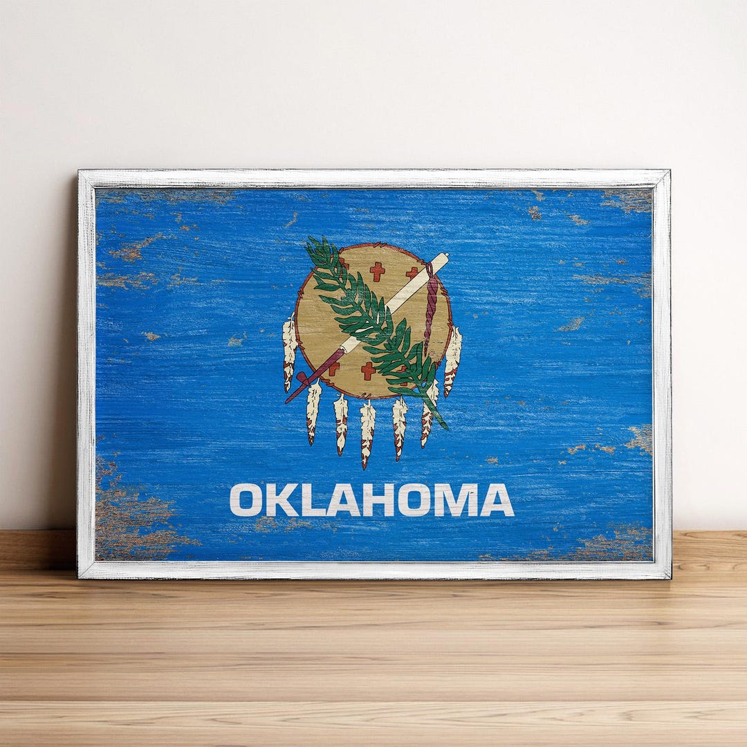 Oklahoma State Flag Framed Wall Art, Wood Printing Flag, Wood Wall Art ...