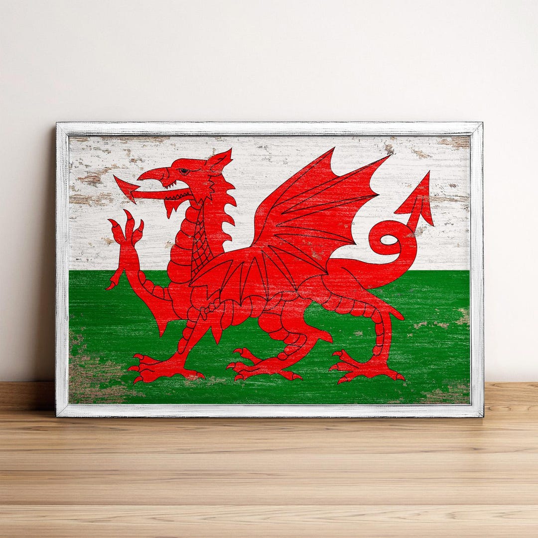 Wales Flag Framed Wall Art, Wood Printing Flag, Wood Framed Wall Art ...