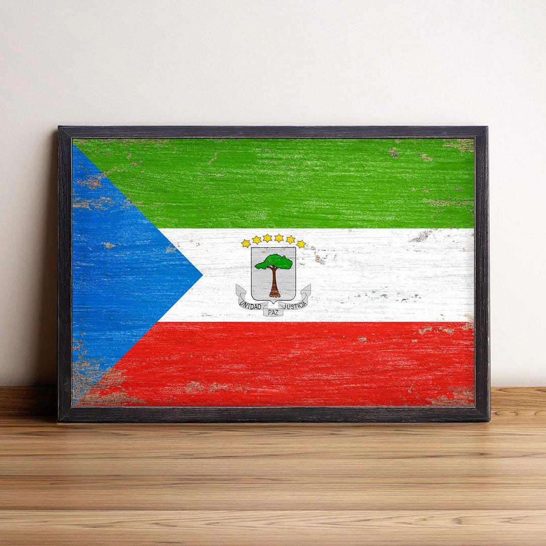 Equatorial Guinea Flag Framed Wall Art, Wood Printing Flag, Wood Wall ...