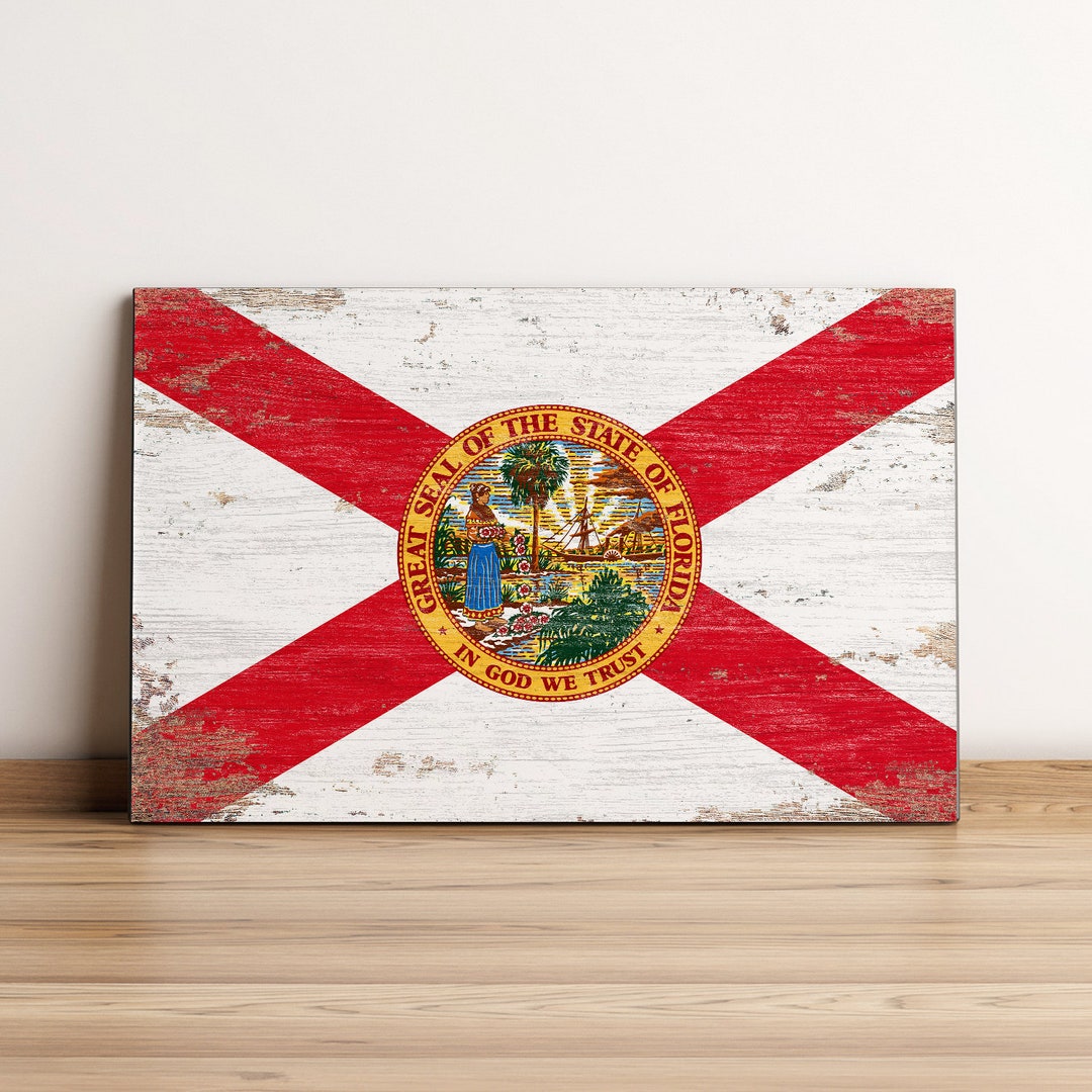Florida State Flag Wall Art, Florida Flag, State Flag, Wood Printing ...