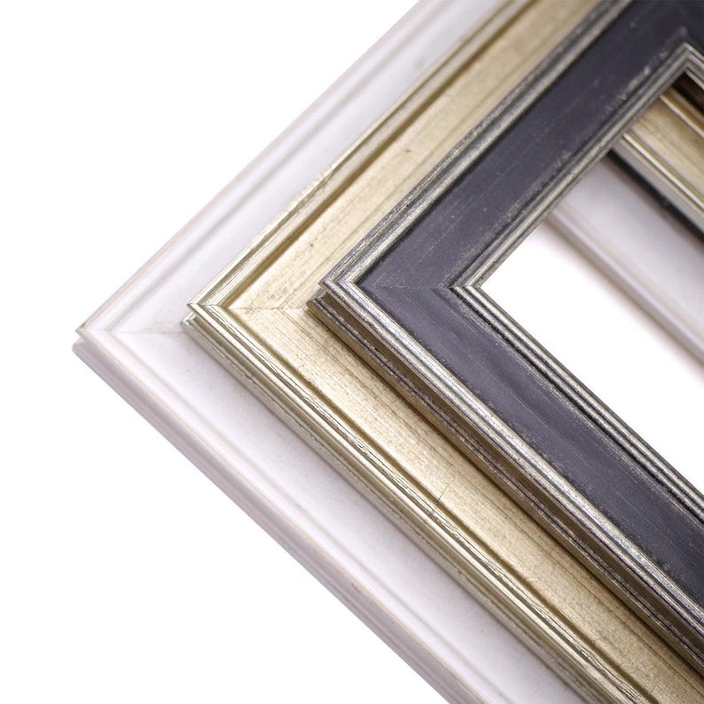 Black Gold White Wood Picture Frame, Distressed Vintage Look Frame, Handmade Custom Frame, Wall ...